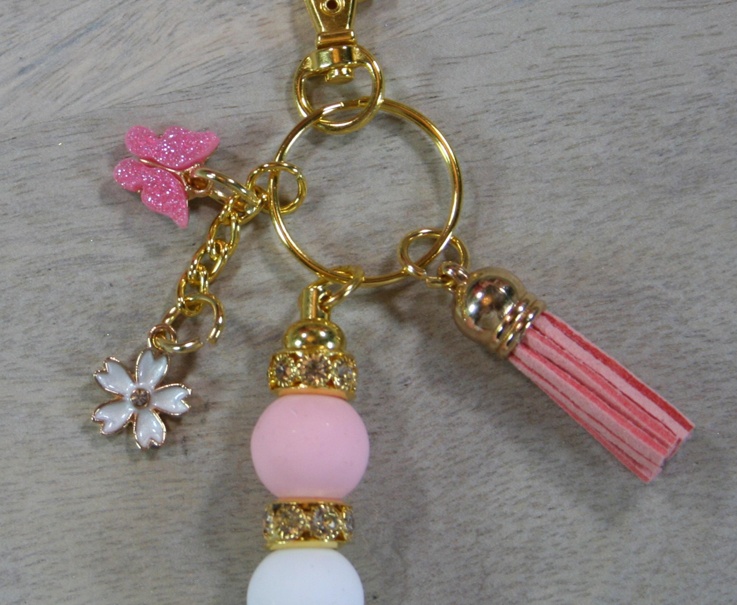 Pink Butterfly Beaded Keychain, Purse Charm, Zipper Pull, Pocketbook ...