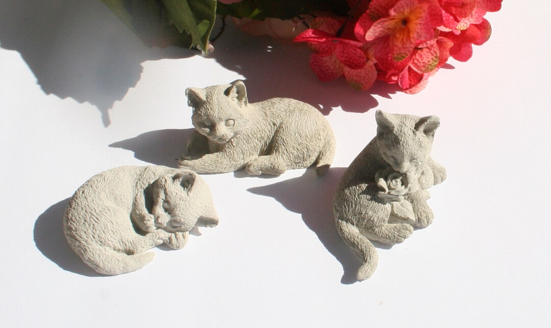 Concrete Cat Garden Statues: Set of 3 Small Cement Kitties - Etsy