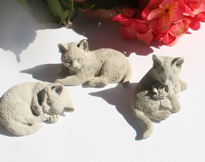 Concrete Cat Garden Statues: Set of 3 Small Cement Kitties - Etsy