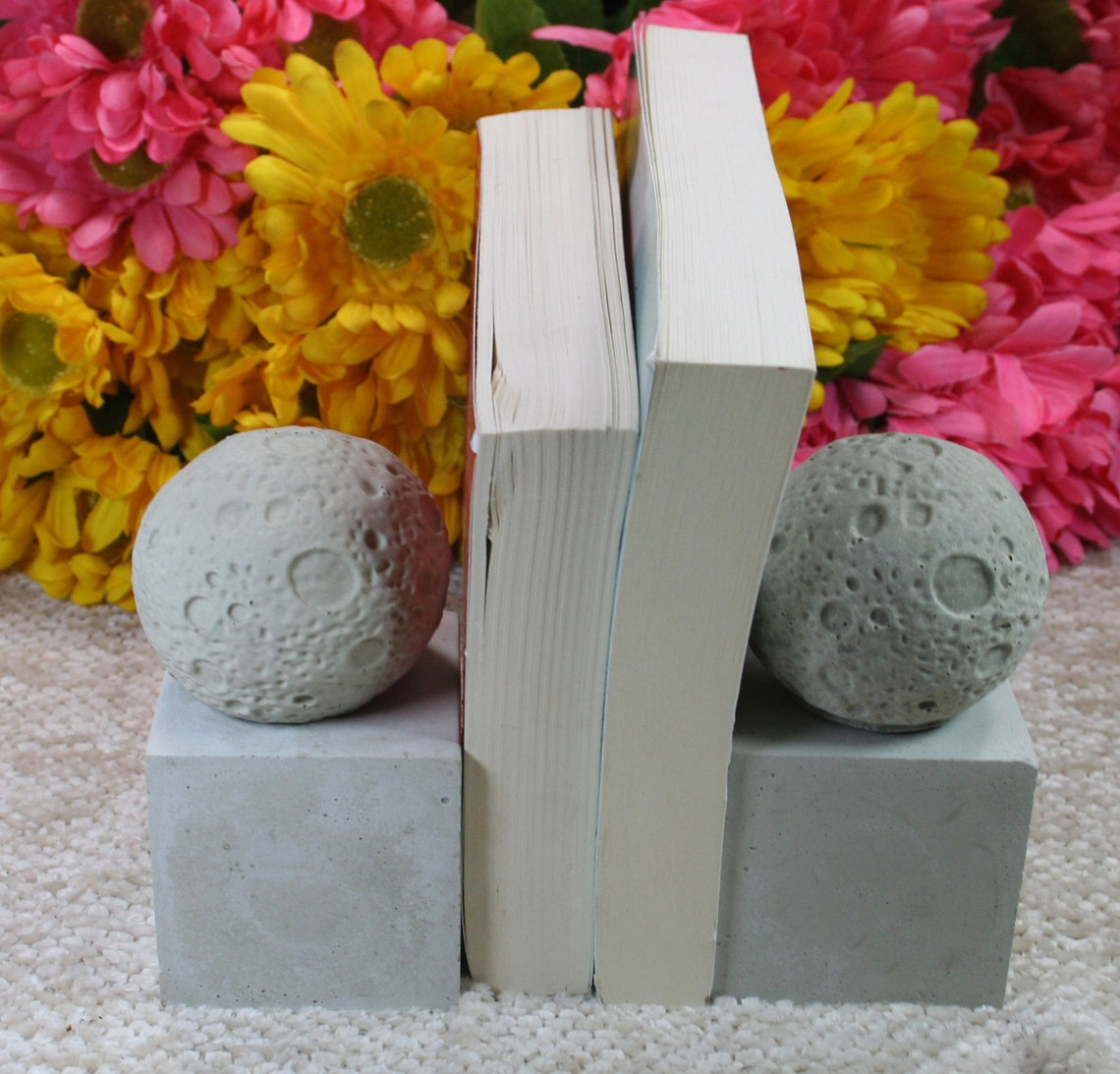 Concrete Moon Bookends, Set of Two, Concrete Home Decor, Moon, Planet ...