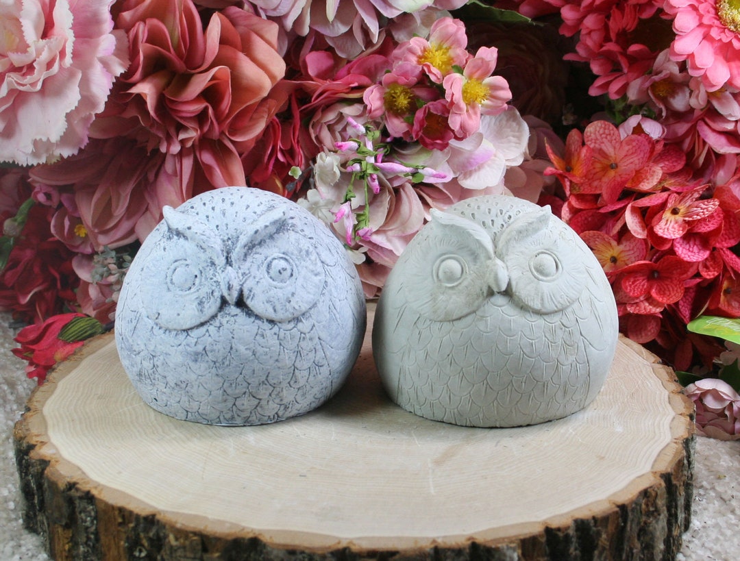 Round Owl Garden Statue, Concrete Owl, Cement Garden Owl, Plain or ...