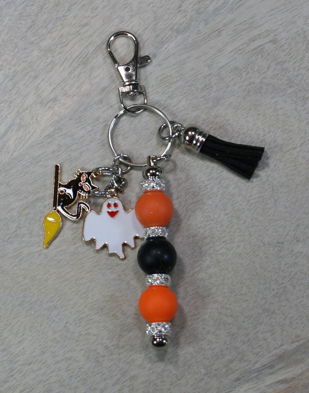 Halloween Ghost and Cat Beaded Keychain, Handbag Decoration, Purse ...