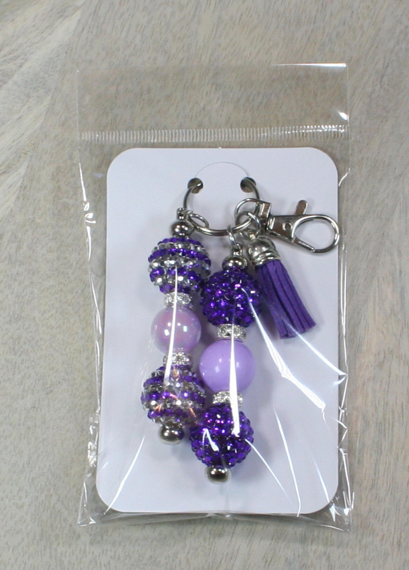 Sparkling Purple Beaded Keychain, Zipper Pull, Handbag Decoration ...