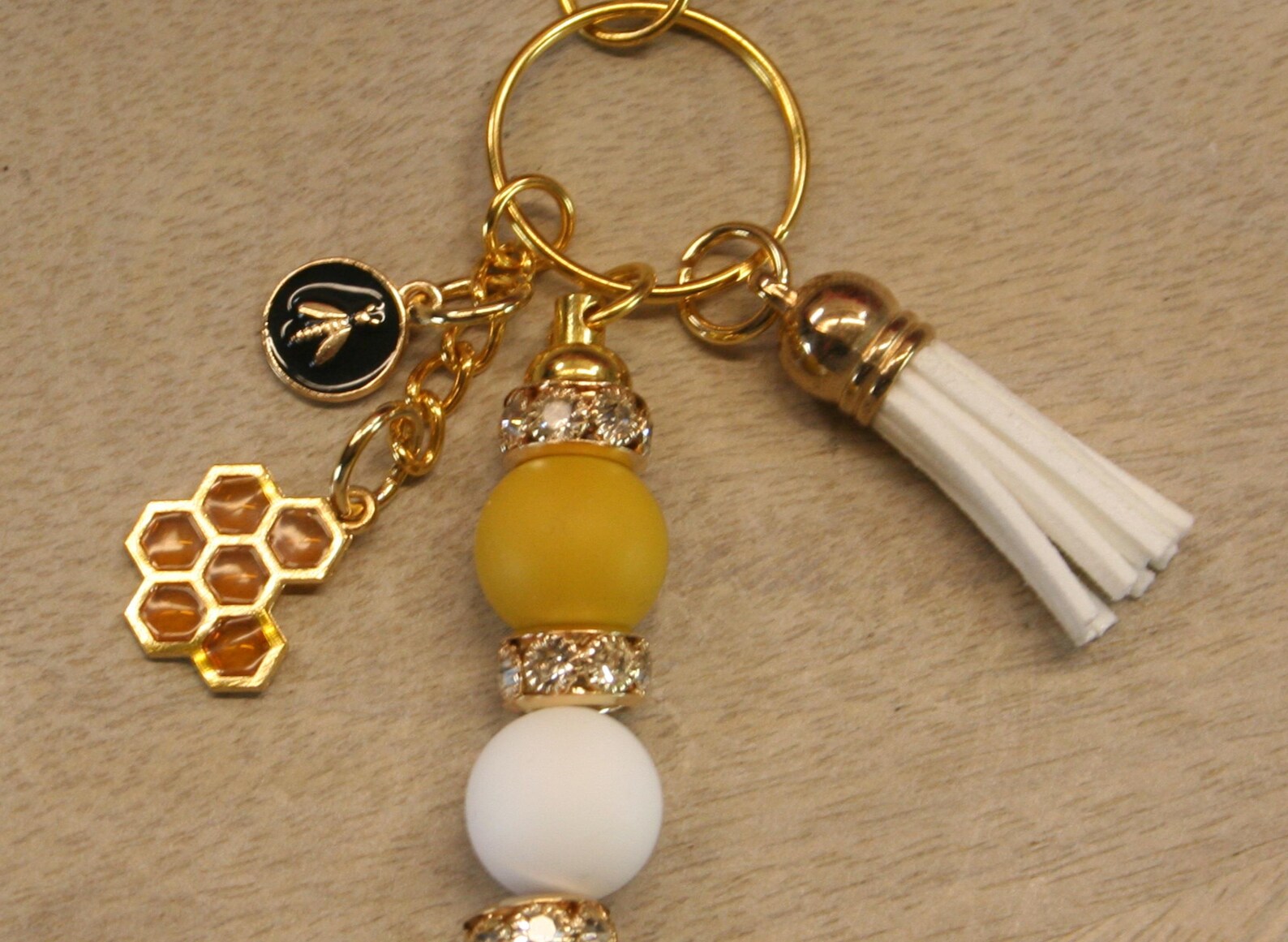 Honeycomb Bee Beaded Keychain: Crystal & Silicone Purse Charm - Etsy