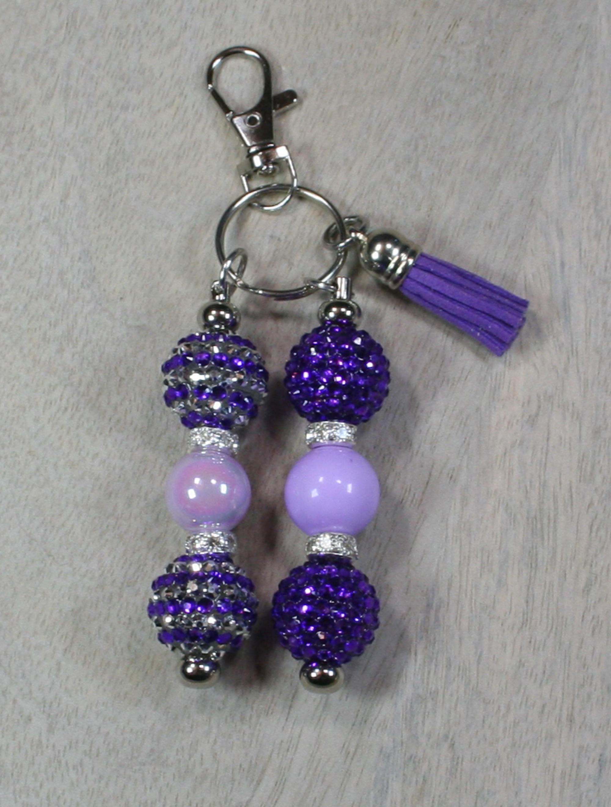 Sparkling Purple Beaded Keychain, Zipper Pull, Handbag Decoration ...