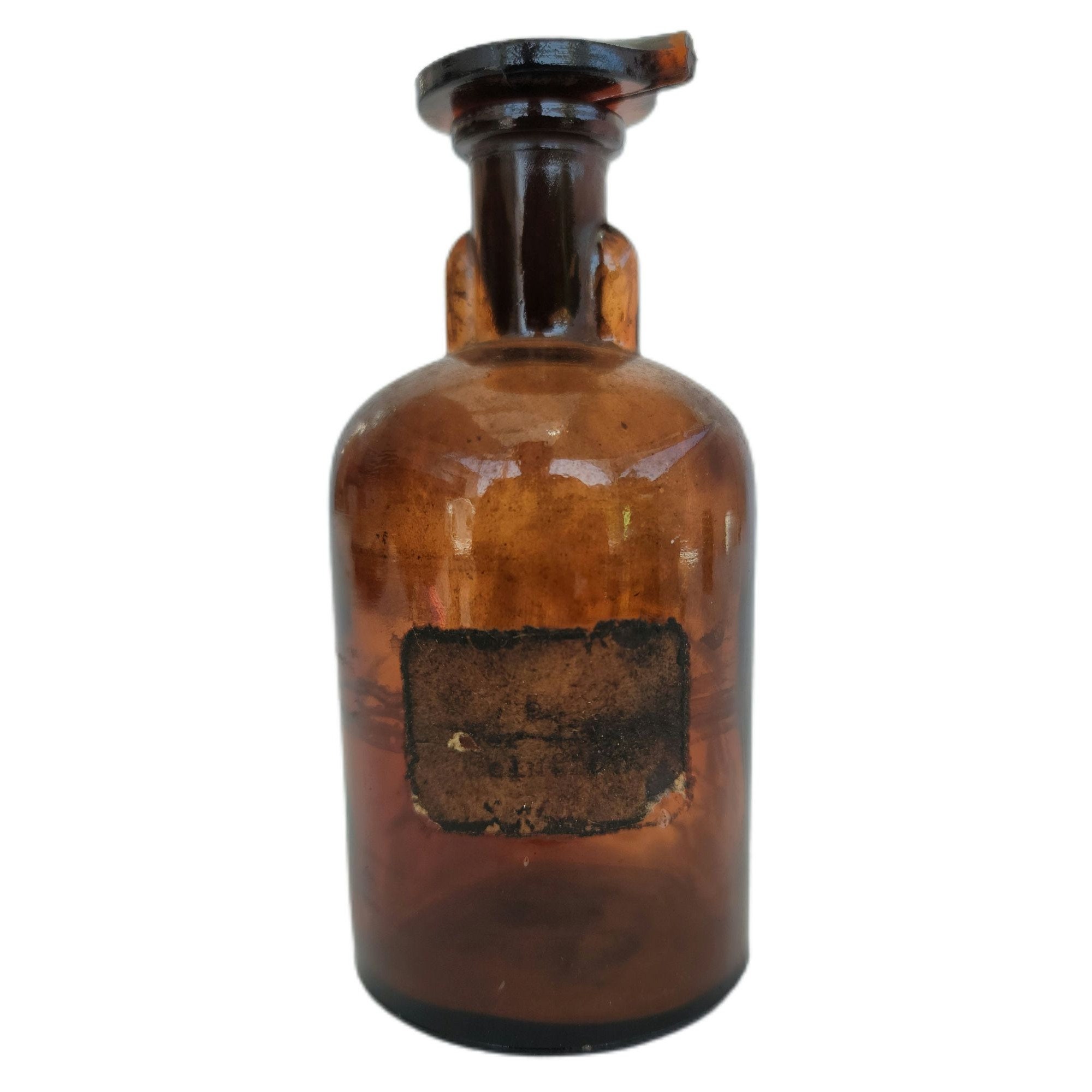 Vintage Apothecary Chemical Bottle Amber Brown Glass Stopper 5" T.c.w ...