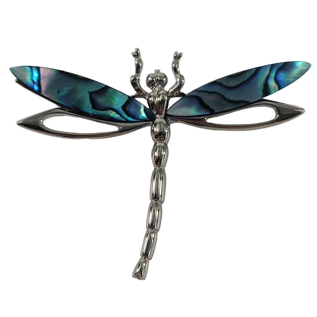 Ariki Paua Shell Inlay Palladium Plated Dragonfly Pin Brooch Made in ...