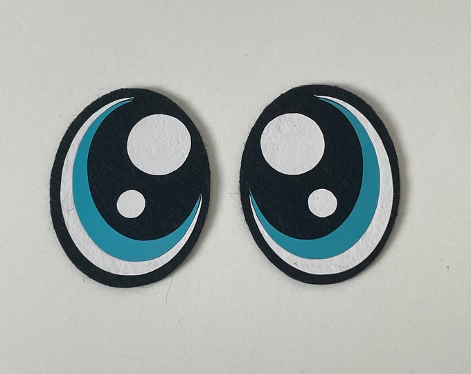 5 Pairs Oval Blue Metallic Felt Eyes, Oval Felt Eyes, Metallic Blue ...