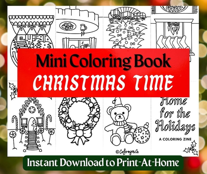 Christmas Mini Coloring Zine, Home for the Holidays, Print-at-home ...