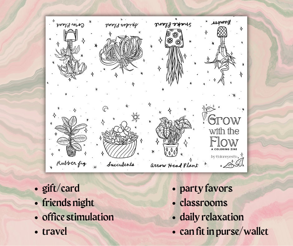 Mini Coloring Book Grow With the Flow a Coloring Zine, Plants, Adult ...