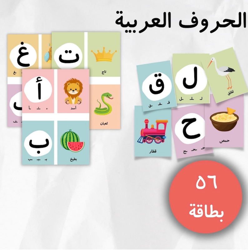 Arabic Alphabet Flashcards With Pictures, Arabic Letters, Arabic ...