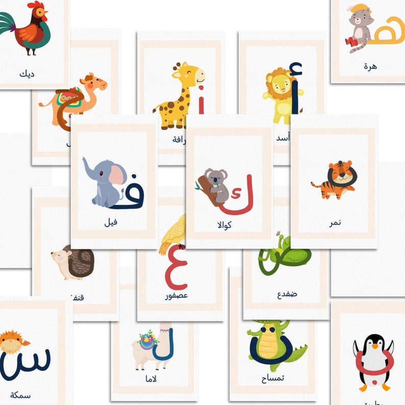 Animals Flashcards Arabic Letters Arabic Letters alphabet Flashcards - Etsy