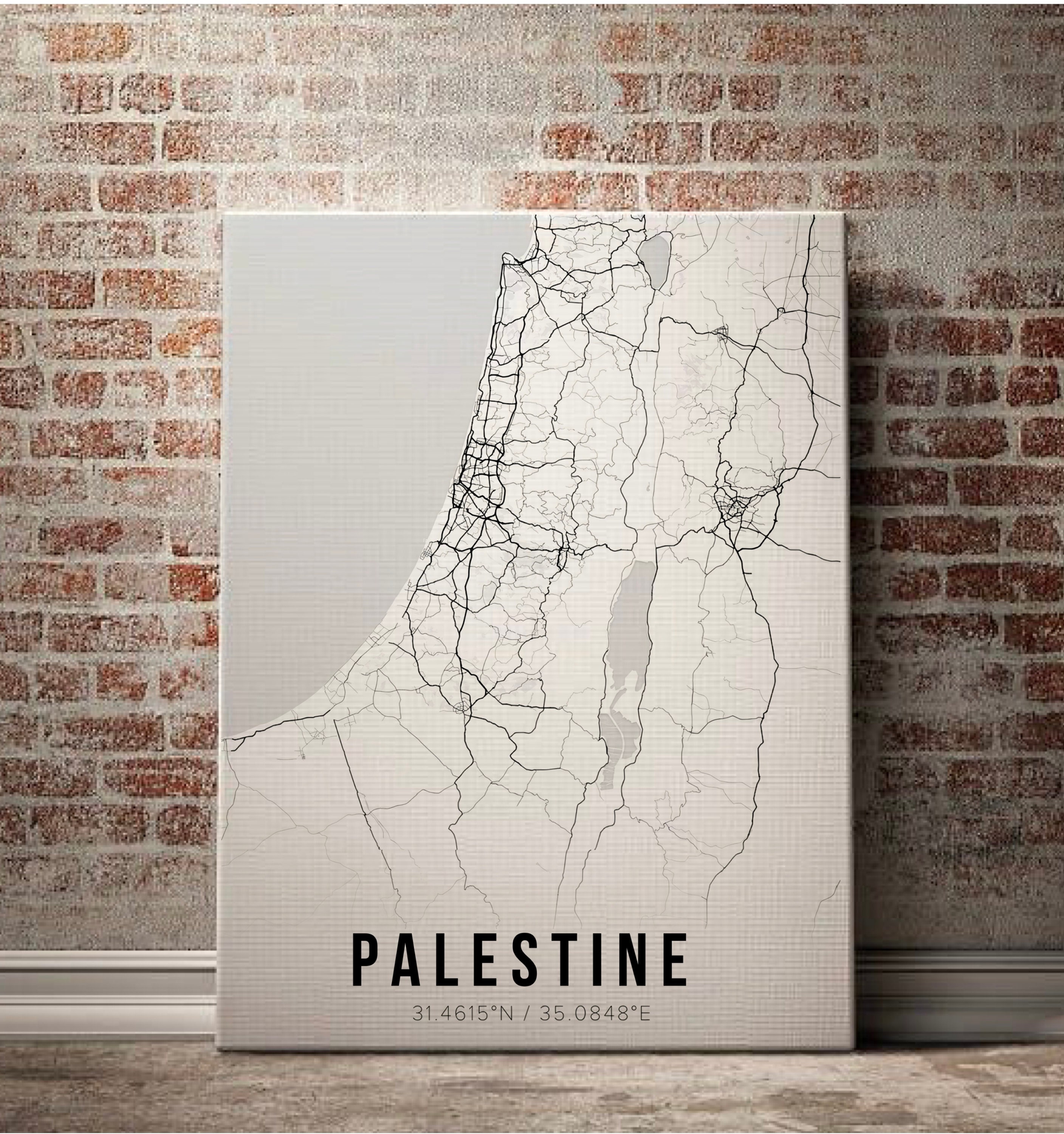 Historic Palestine Map Print Road Map Posterjerusalem Gaza City Map Art ...