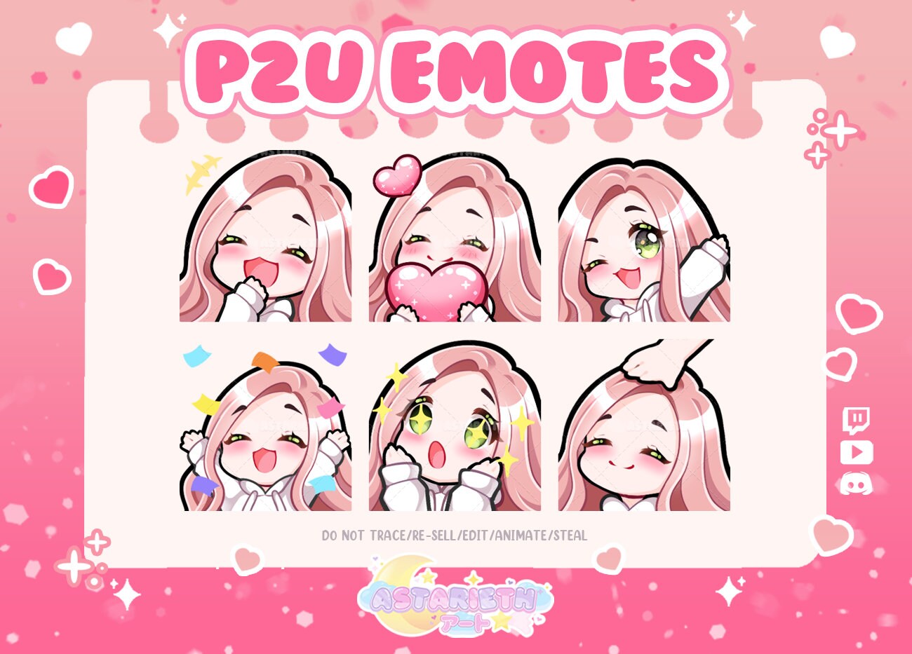 Chibi Twitch Emote Pack pink Hair Green Eyes Fair Skin - Etsy