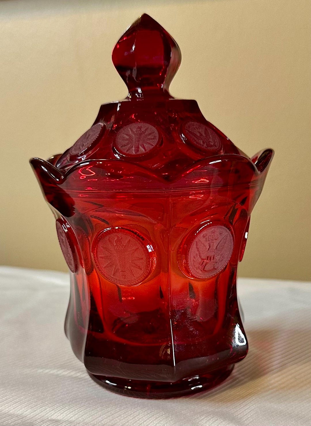Fostoria Ruby Red Coin Glass Candy Dish - Etsy