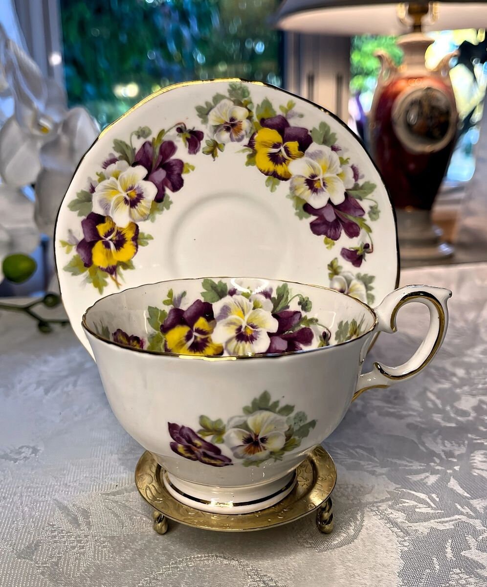Crown Staffordshire "trio of Pansies" Teacup and Saucer Set of Two - Etsy