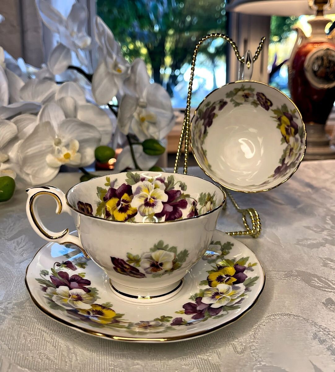 Crown Staffordshire "trio of Pansies" Teacup and Saucer Set of Two - Etsy