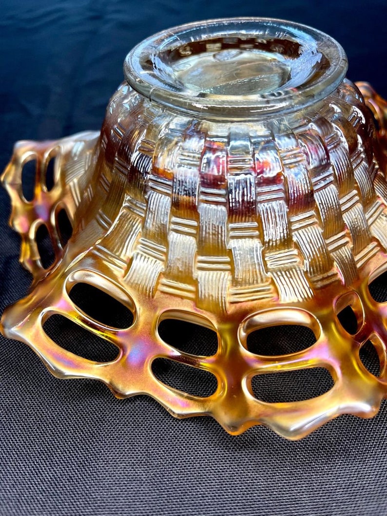 Carnival Glass Basket Weave Bowl