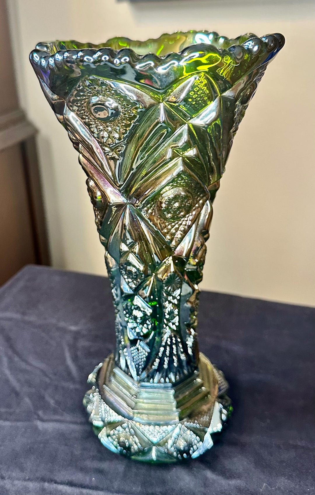 Imperial Glass Co Green Carnival Glass Hobstar Vase - Etsy