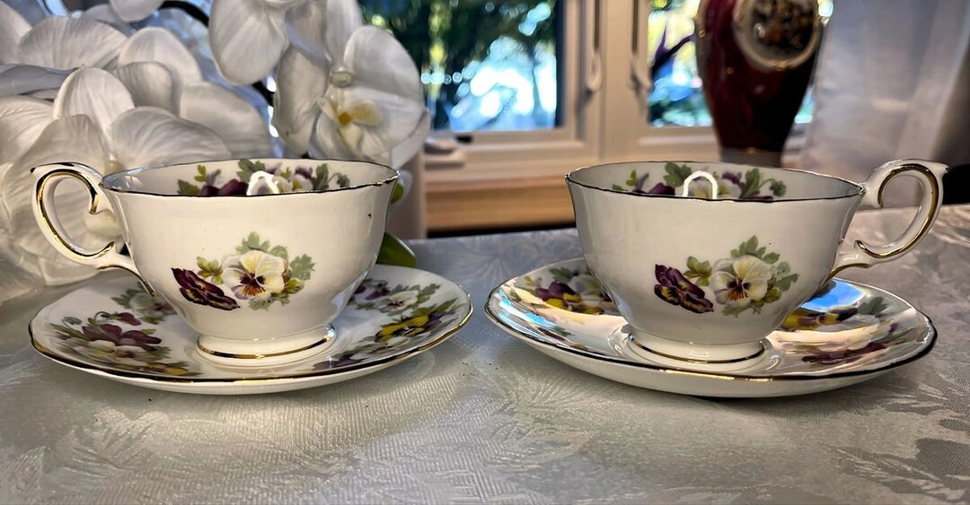 Crown Staffordshire "trio of Pansies" Teacup and Saucer Set of Two - Etsy