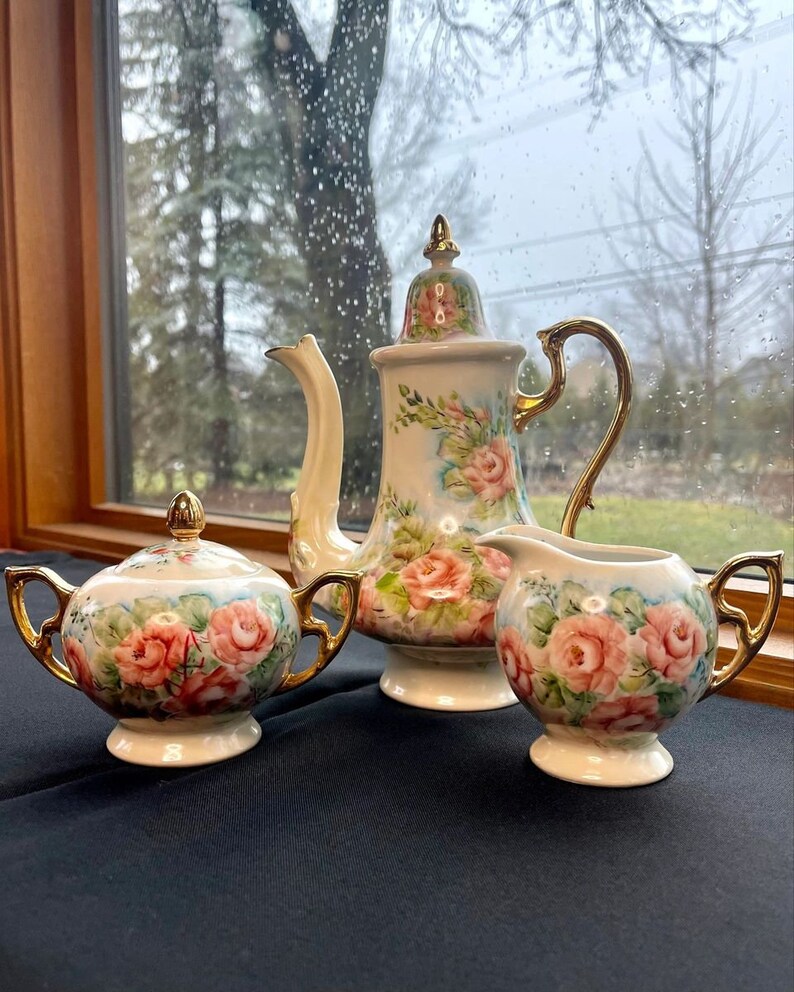 Grace Shultz Vintage Teapot, Creamer and Sugar Bowl Set - Etsy