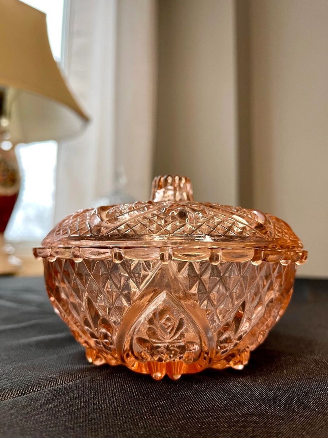 KIG Indonesia Pink Glass Candy Dish With Lid - Etsy