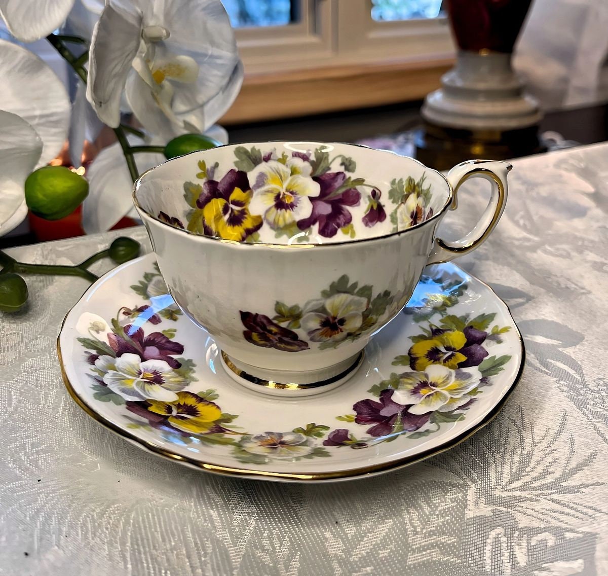 Crown Staffordshire "trio of Pansies" Teacup and Saucer Set of Two - Etsy