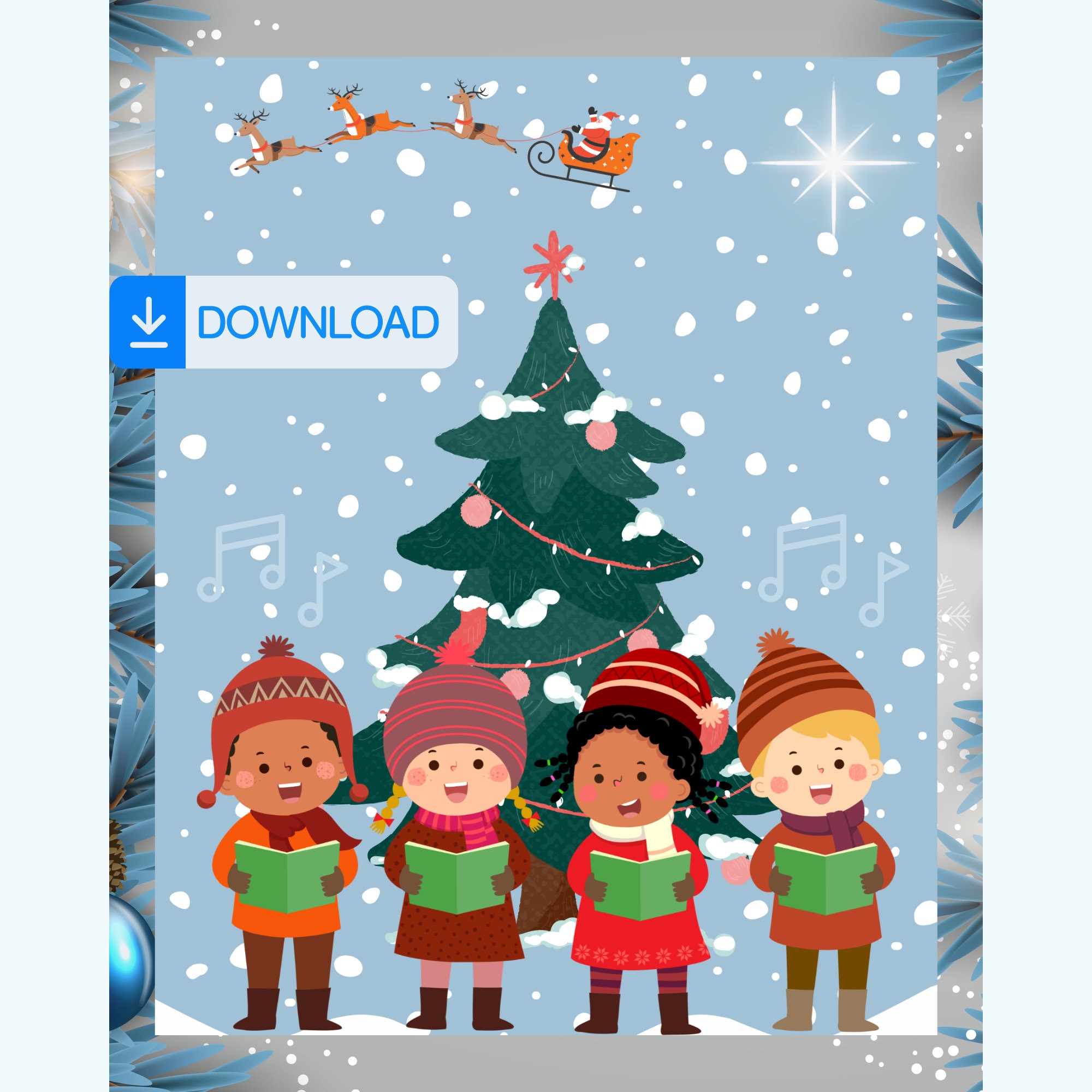 Instant Digital Download Christmas Caroling Wall Art Children Christmas ...