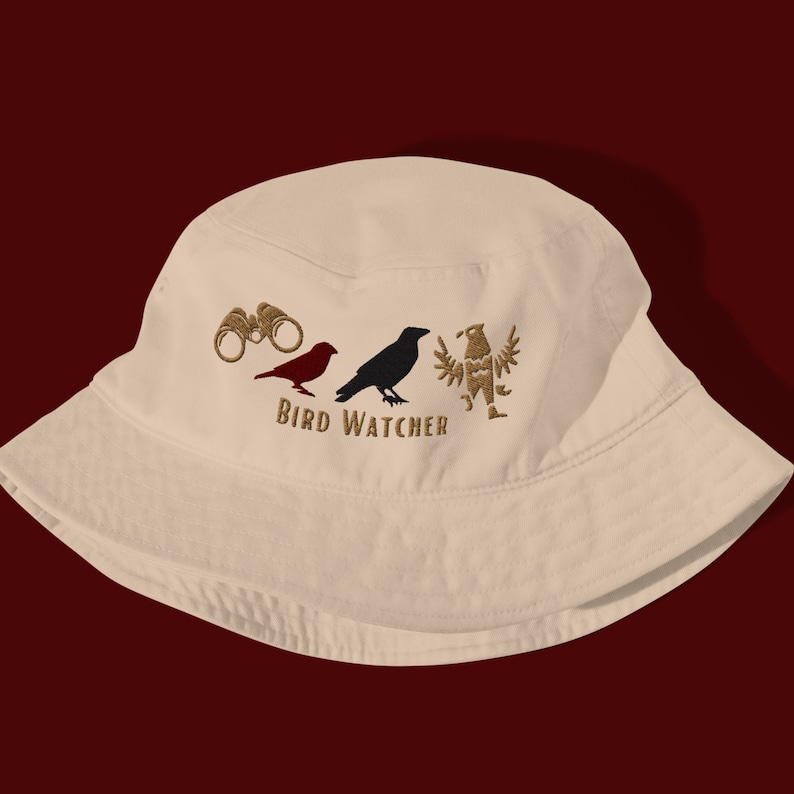 Organic Cotton Embroidered Bucket Hat Gift for Bird Lovers Bird Watcher ...