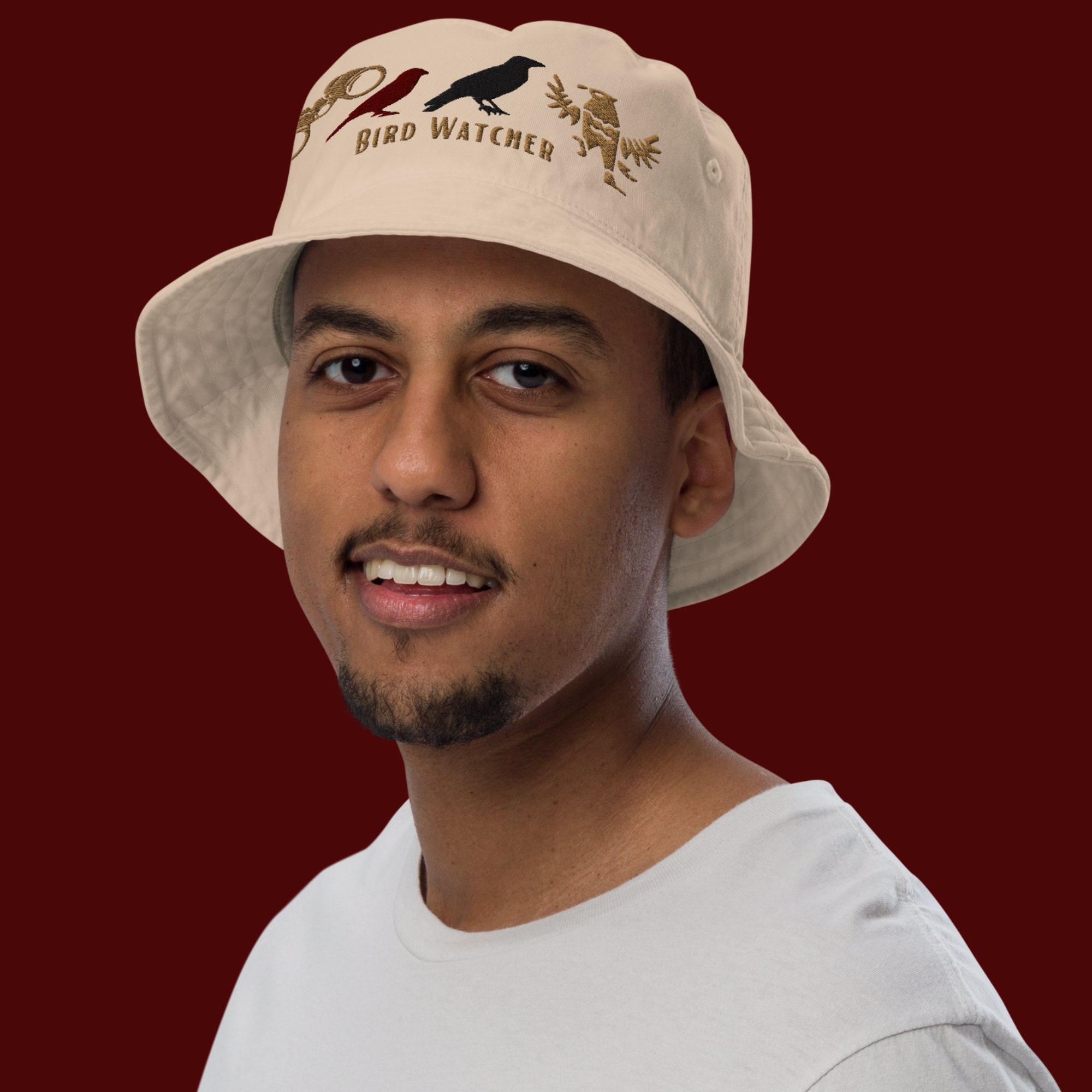 Organic Cotton Embroidered Bucket Hat Gift for Bird Lovers Bird Watcher ...