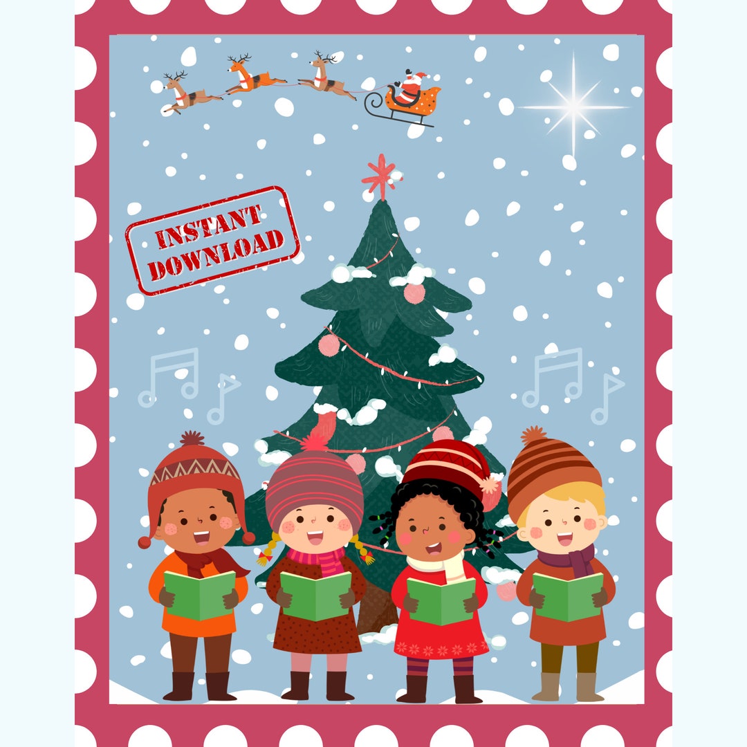 Instant Digital Download Christmas Caroling Wall Art Children Christmas ...