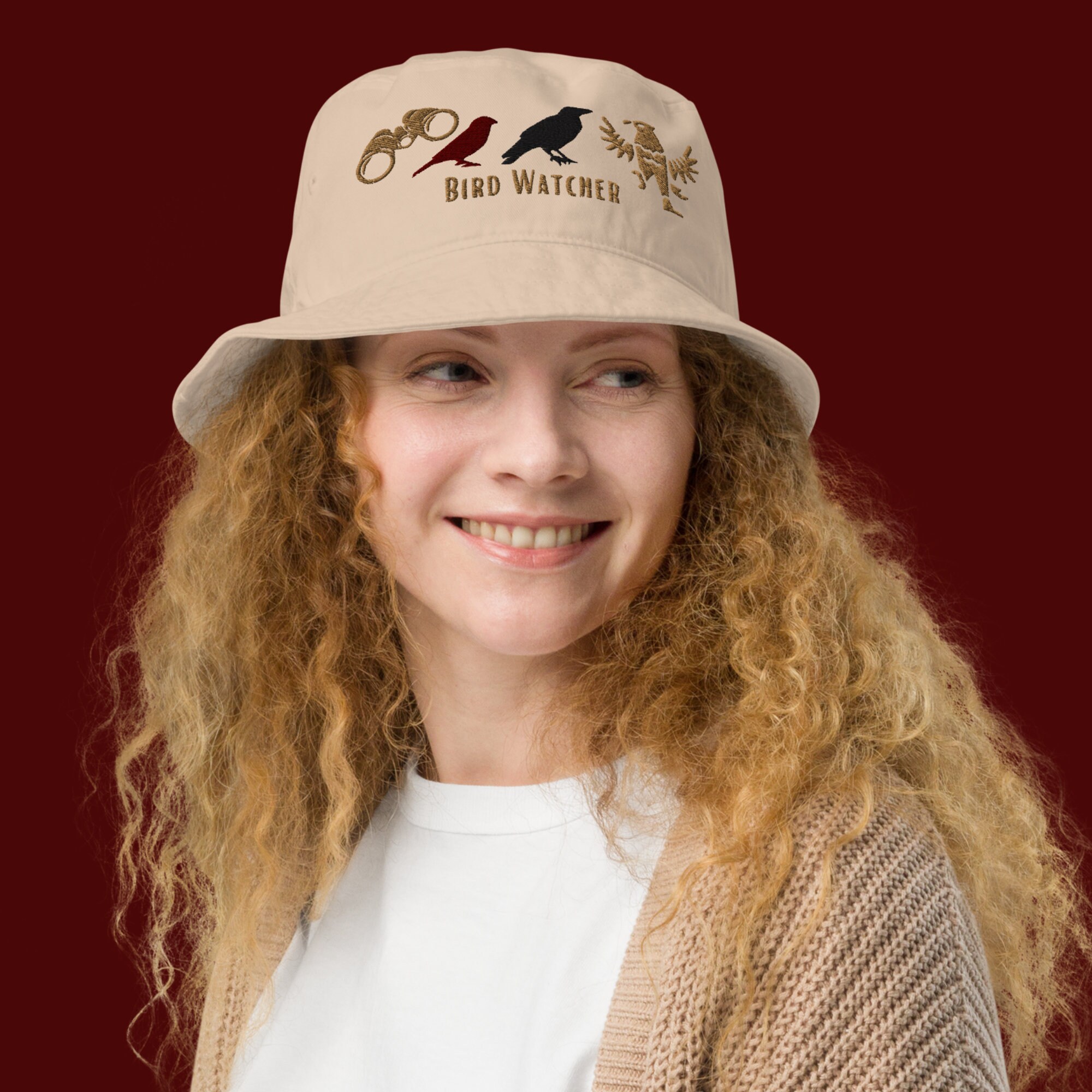 Organic Cotton Embroidered Bucket Hat Gift for Bird Lovers Bird Watcher ...
