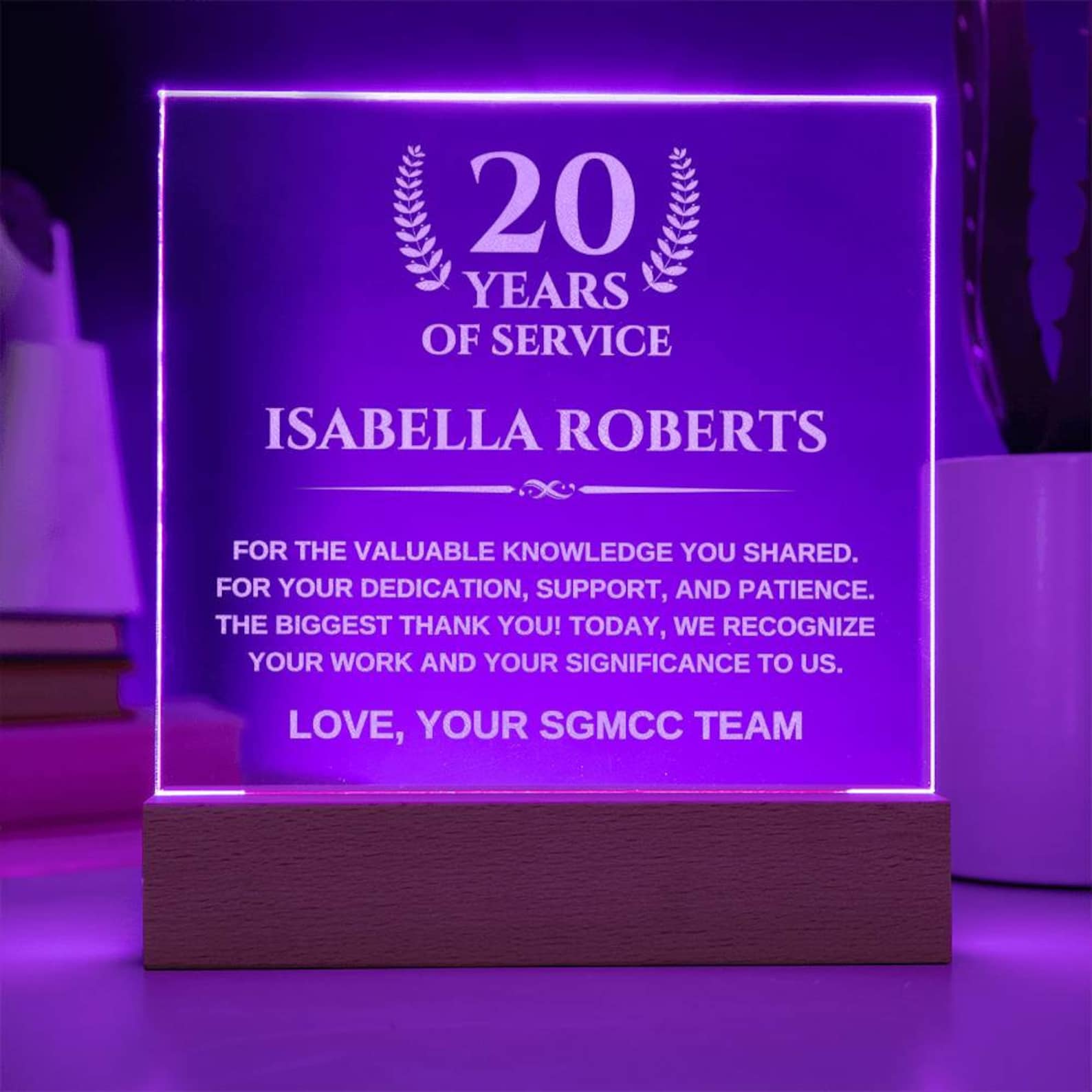 20 Years of Service Plaque, 20 Years Work Anniversary Gift, Employee ...