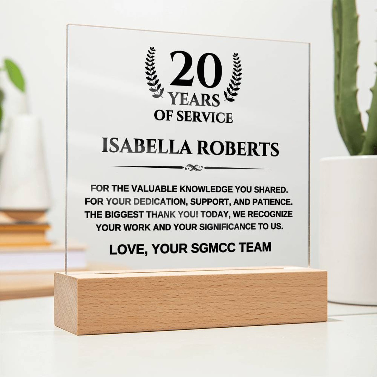 20 Years of Service Plaque, 20 Years Work Anniversary Gift, Employee ...