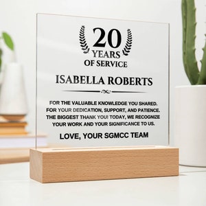 20 Years of Service Plaque, 20 Years Work Anniversary Gift, Employee ...
