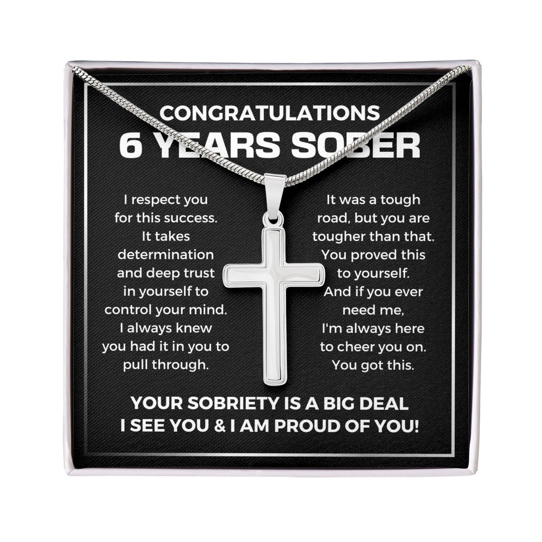 6 Years of Sobriety Cross Necklace Gift for Sobriety Anniversary, 6 ...