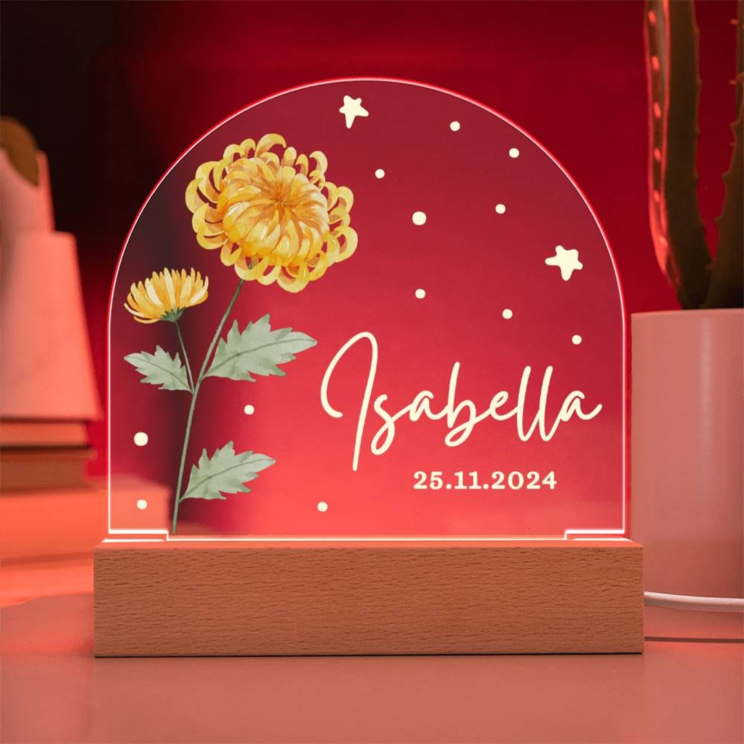 Personalized Baby Birth Plaque, Birth Month Flower, Chrysenthemum ...