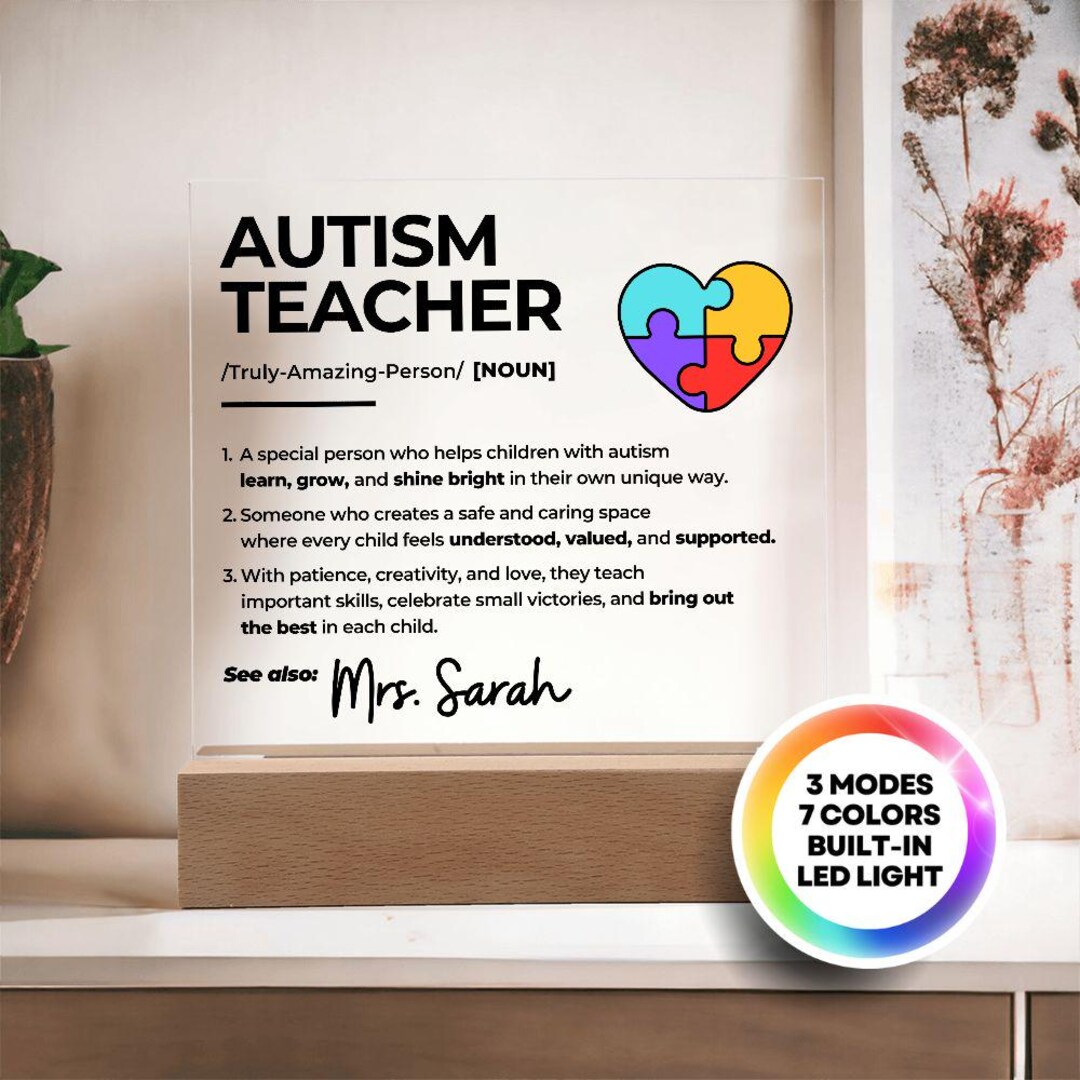 Autism Teacher Definition Plaque, Thank You Gift From Student, Autism ...