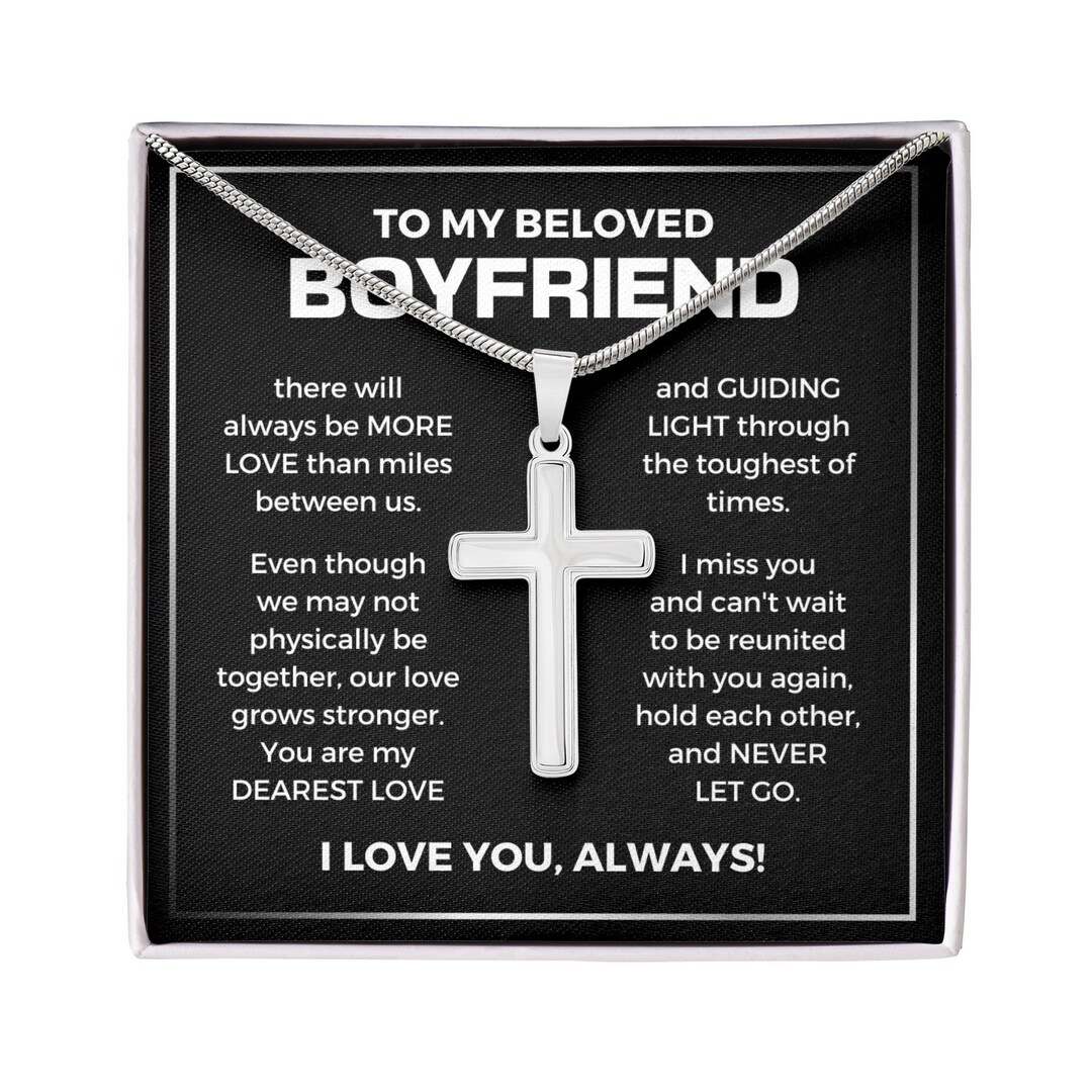 Long Distance Relationship Cross Necklace Gift for Boyfriend, LDR Gift ...