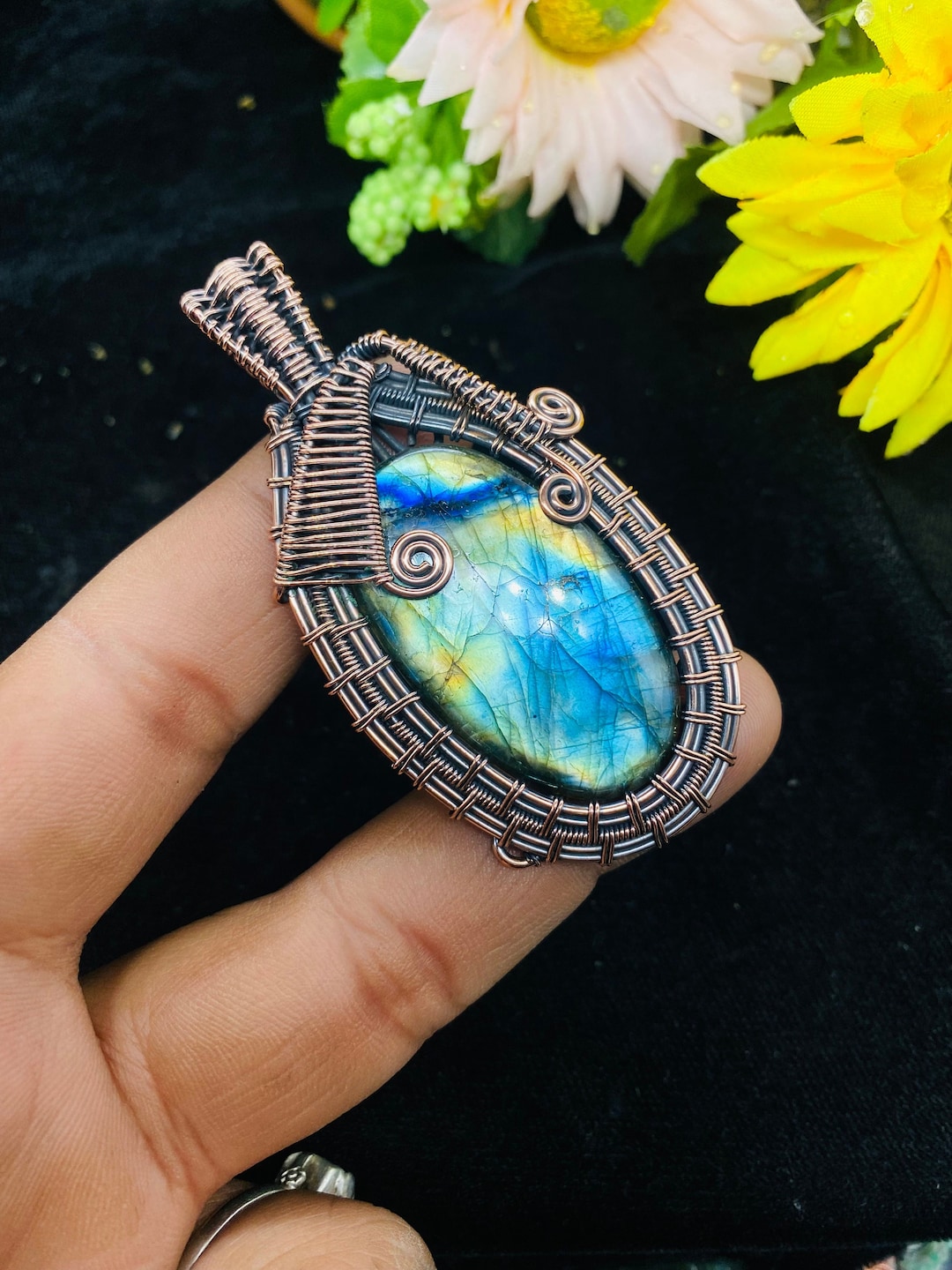 Handmade Copper Wire Wrapped Labradorite Pendant Necklace - Etsy