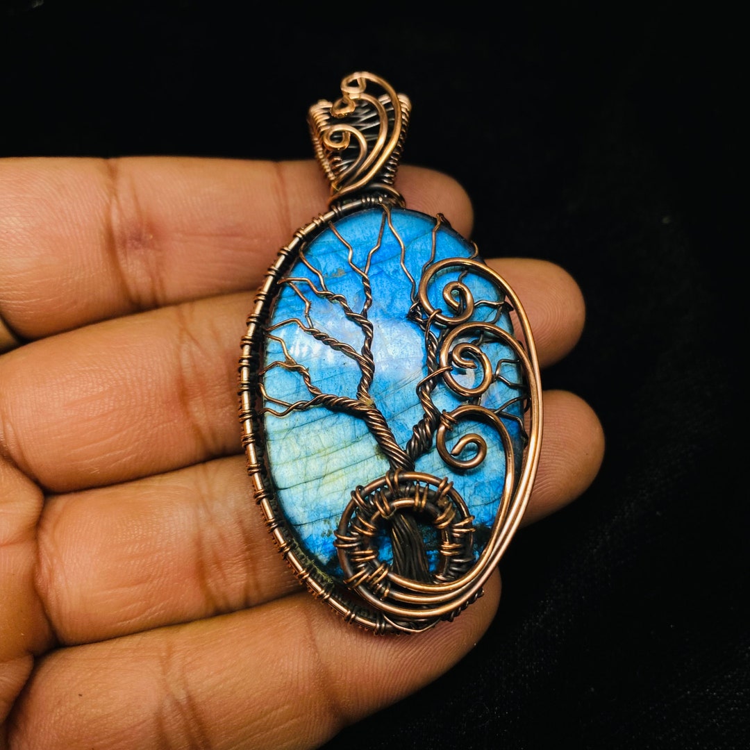 Labradorite Tree of Life Pendant: Handmade Copper Wire Wrapped Gemstone ...
