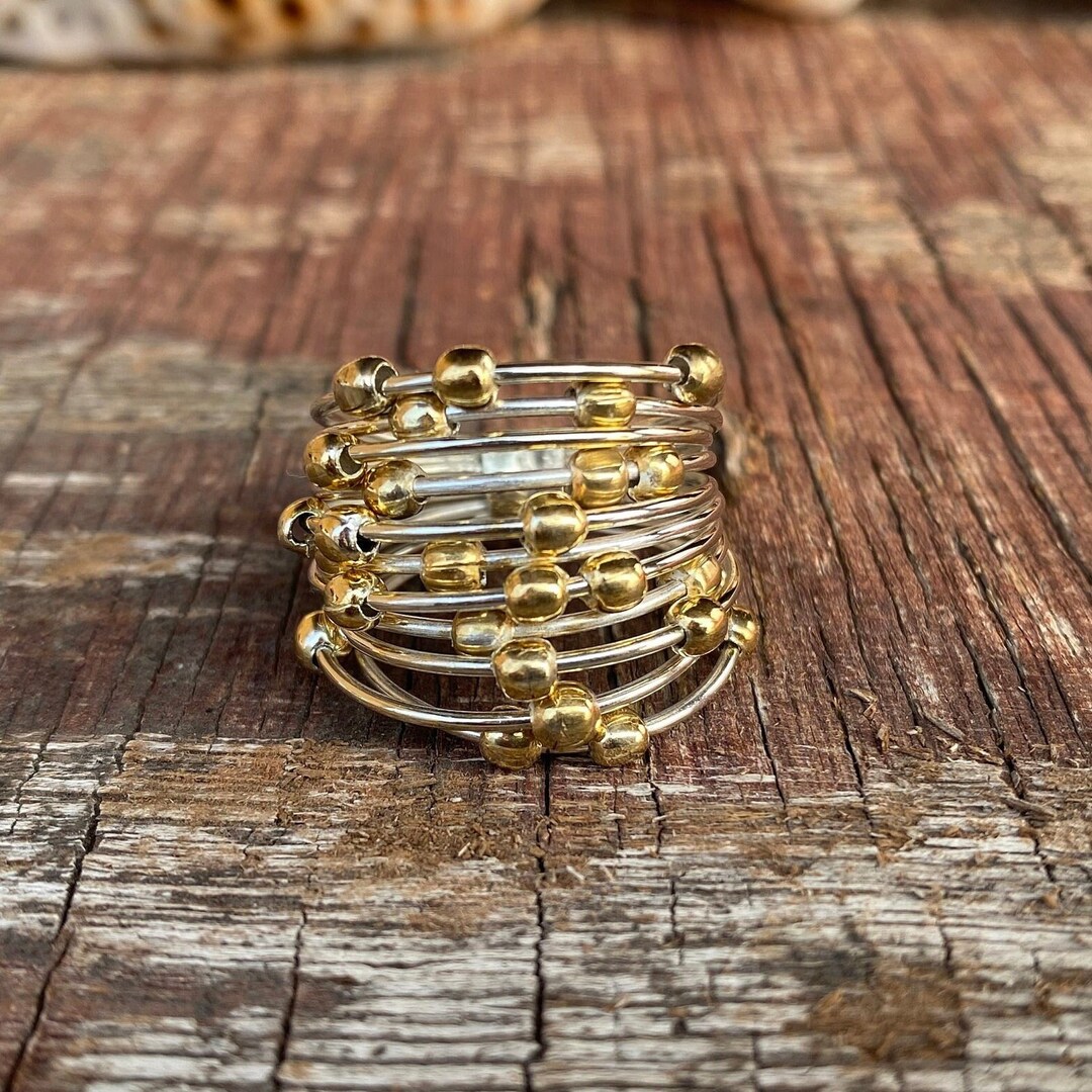 Sterling Silver Multi Band Ring: Two Tone Brass Ball Ring - Etsy