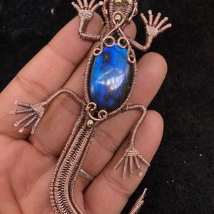 Lizard Pendant Wire Wrap Gemstone Pendent Gemstone Jewelry Copper ...