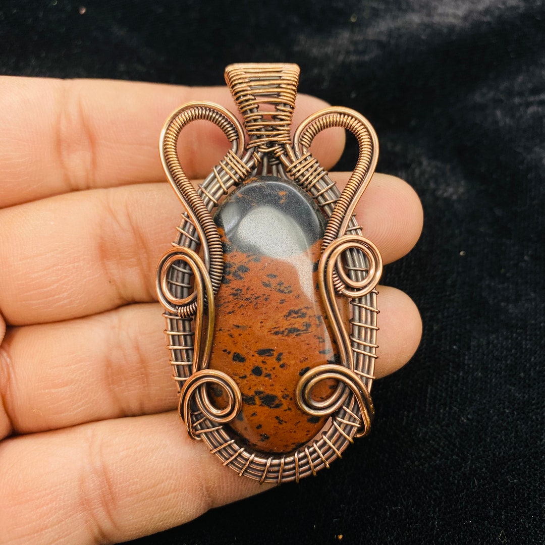 Jasper Wire Wrapped Pendant Jasper Gemstone Jewelry Copper Wire Wrapped ...
