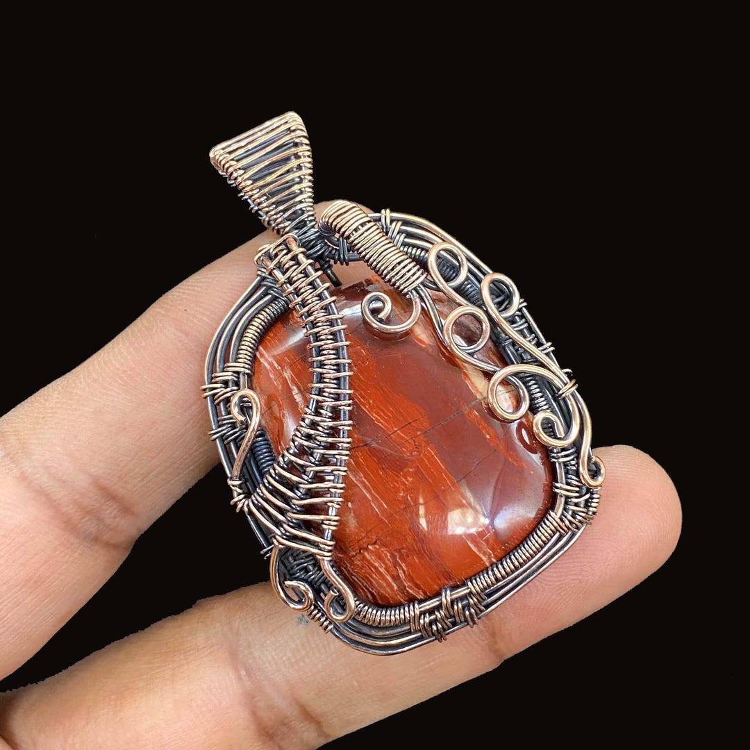 Handmade Copper Wire Wrapped Snake Skin Jasper Pendant - Etsy