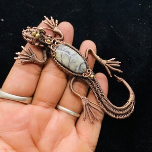Lizard Pendant Wire Wrap Gemstone Pendent Gemstone Jewelry Copper ...
