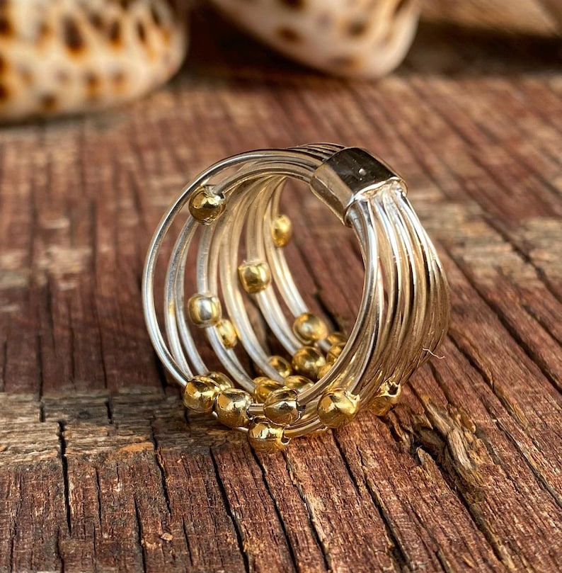 Sterling Silver Multi Band Ring: Two Tone Brass Ball Ring - Etsy