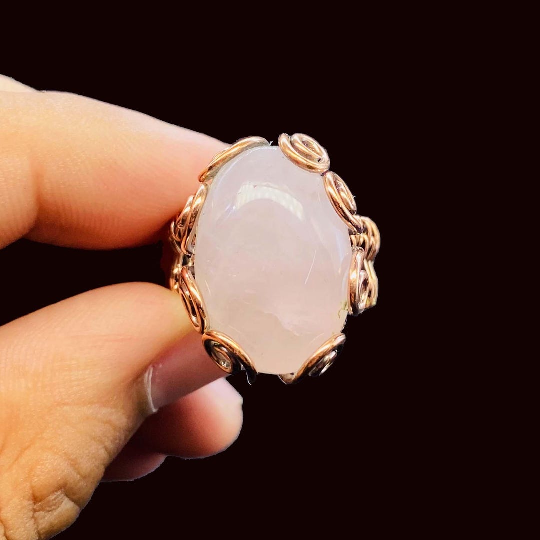 Handmade Rose Quartz Copper Wire Wrapped Ring: Gemstone Jewelry - Etsy