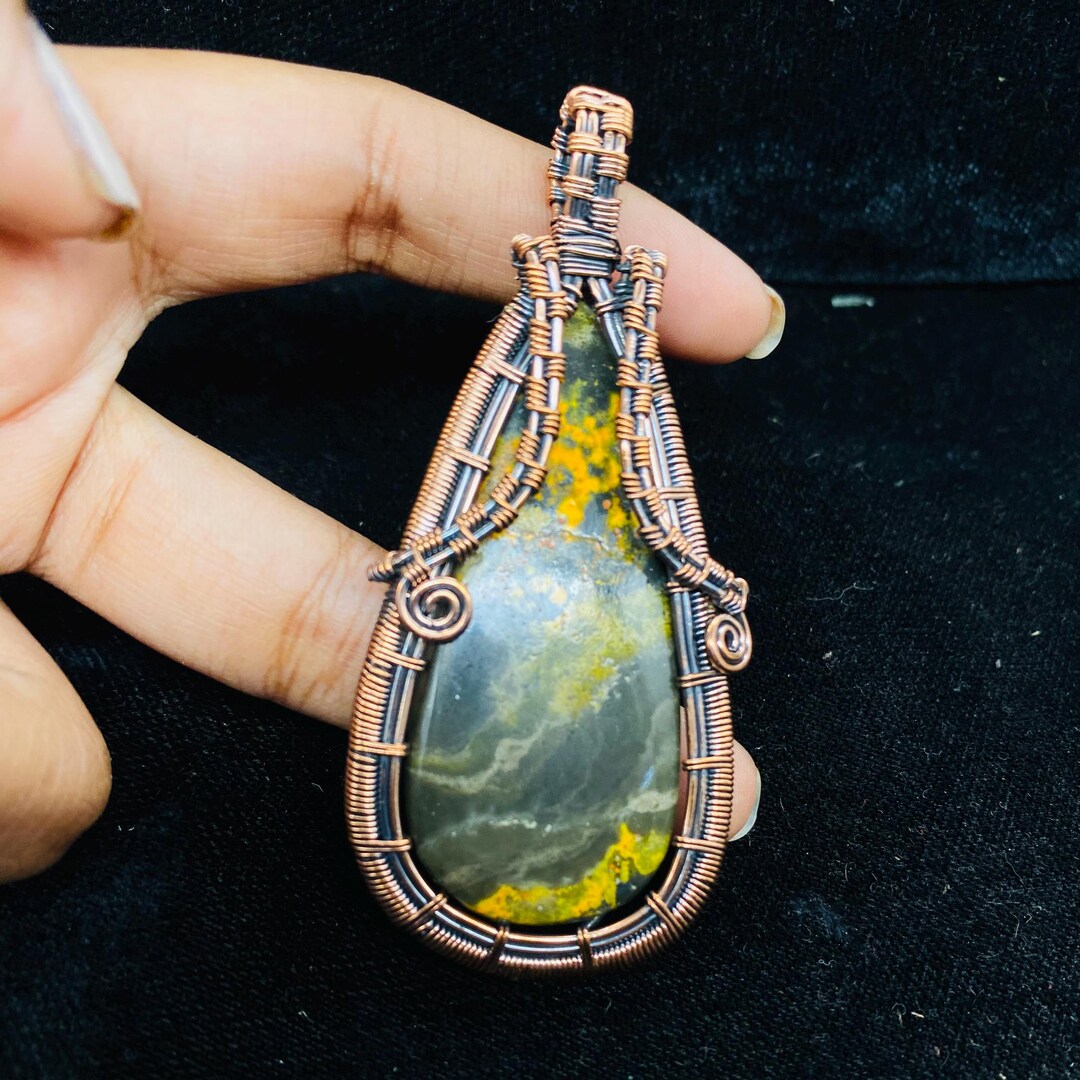 Wire Wrap Bumble Bee Copper Pendant Oxidized Necklace Handmade Jewelry ...