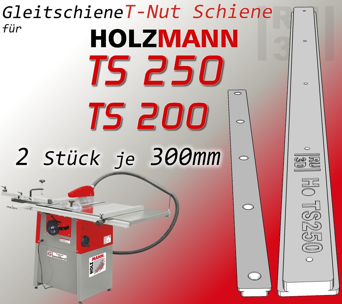2 X 300 Mm T-slot Rail for Holzmann TS250 TS200 Table Saw, Sliding ...